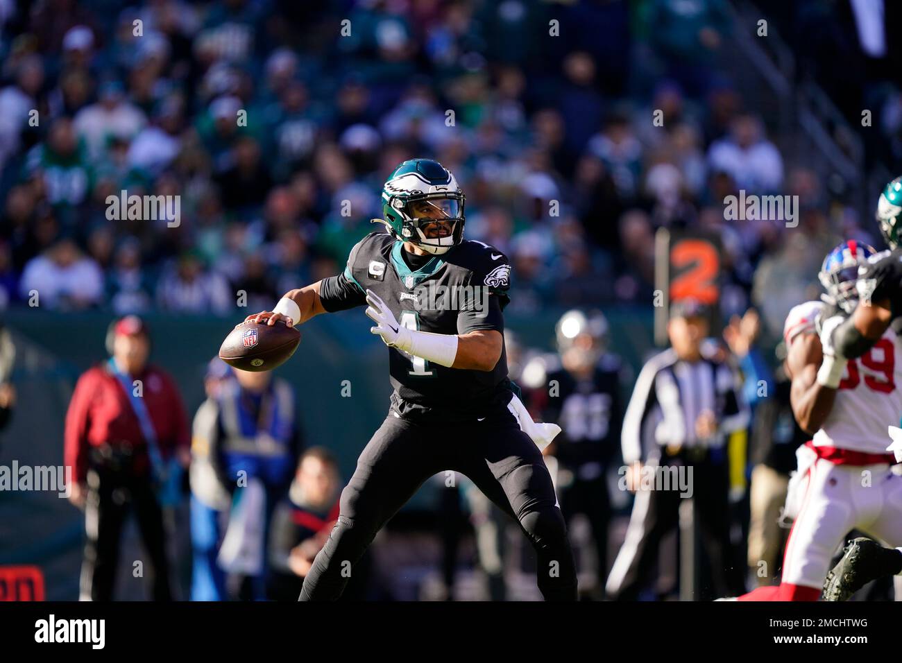 Philadelphia Eagles quarterback Jalen Hurts plays during an NFL ...