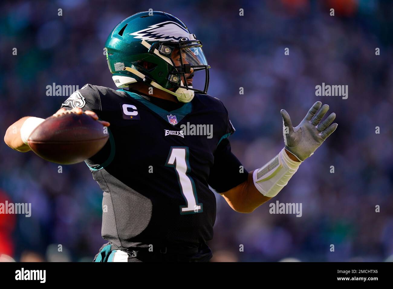 Philadelphia Eagles quarterback Jalen Hurts plays during an NFL ...