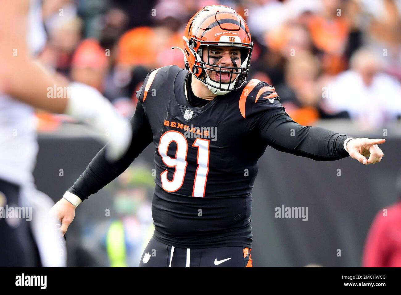Cincinnati Bengals defensive end Trey Hendrickson (91) reacts during an ...