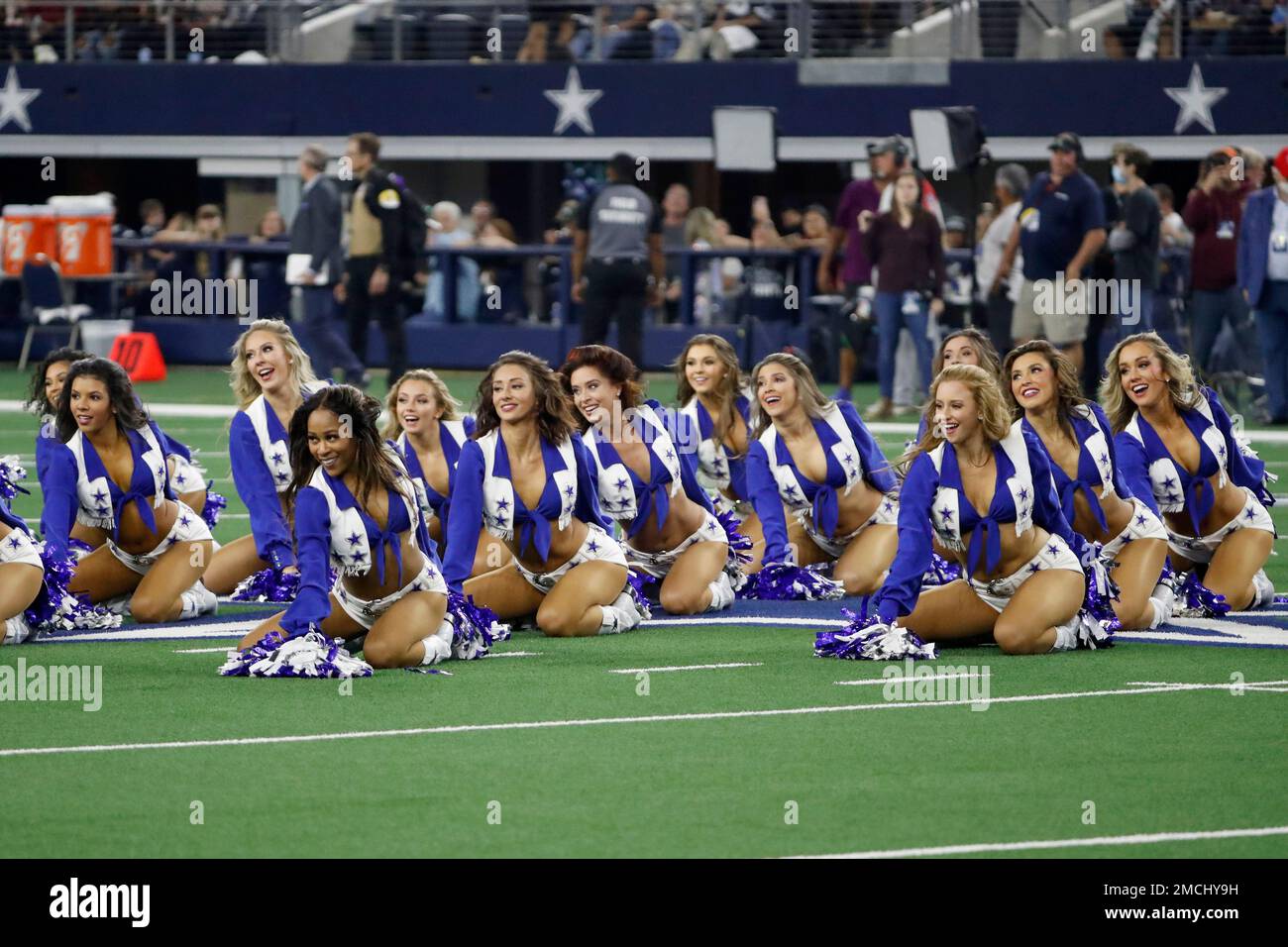 The Dallas Cowboys Cheerleaders perform before the start of an NFL ...