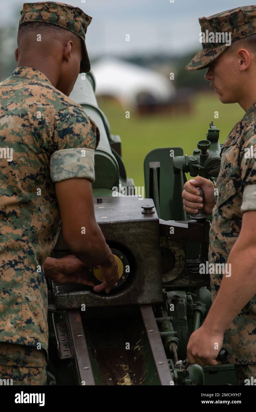 U.S. Marine Corps LCpl. Jondrett Brucelaz, a field artillery cannoneer ...