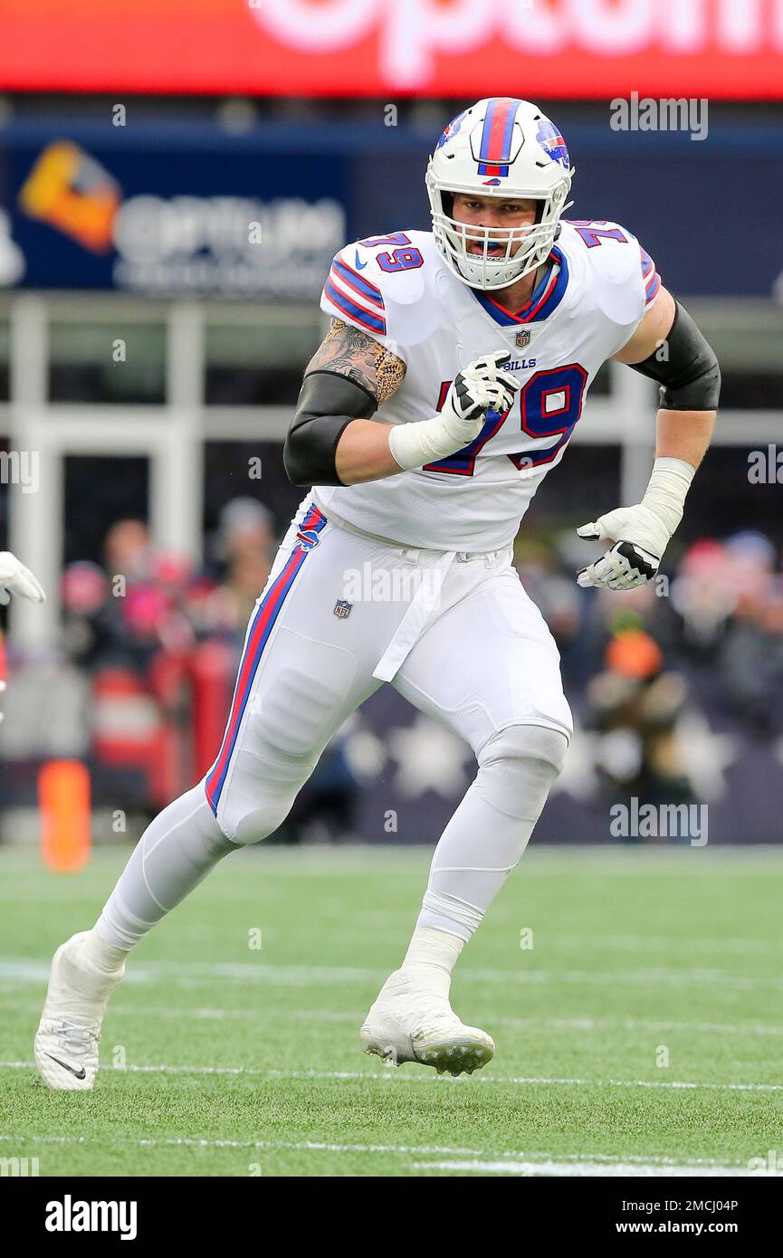 Buffalo Bills tackle Spencer Brown (79) blocks during the first half of ...