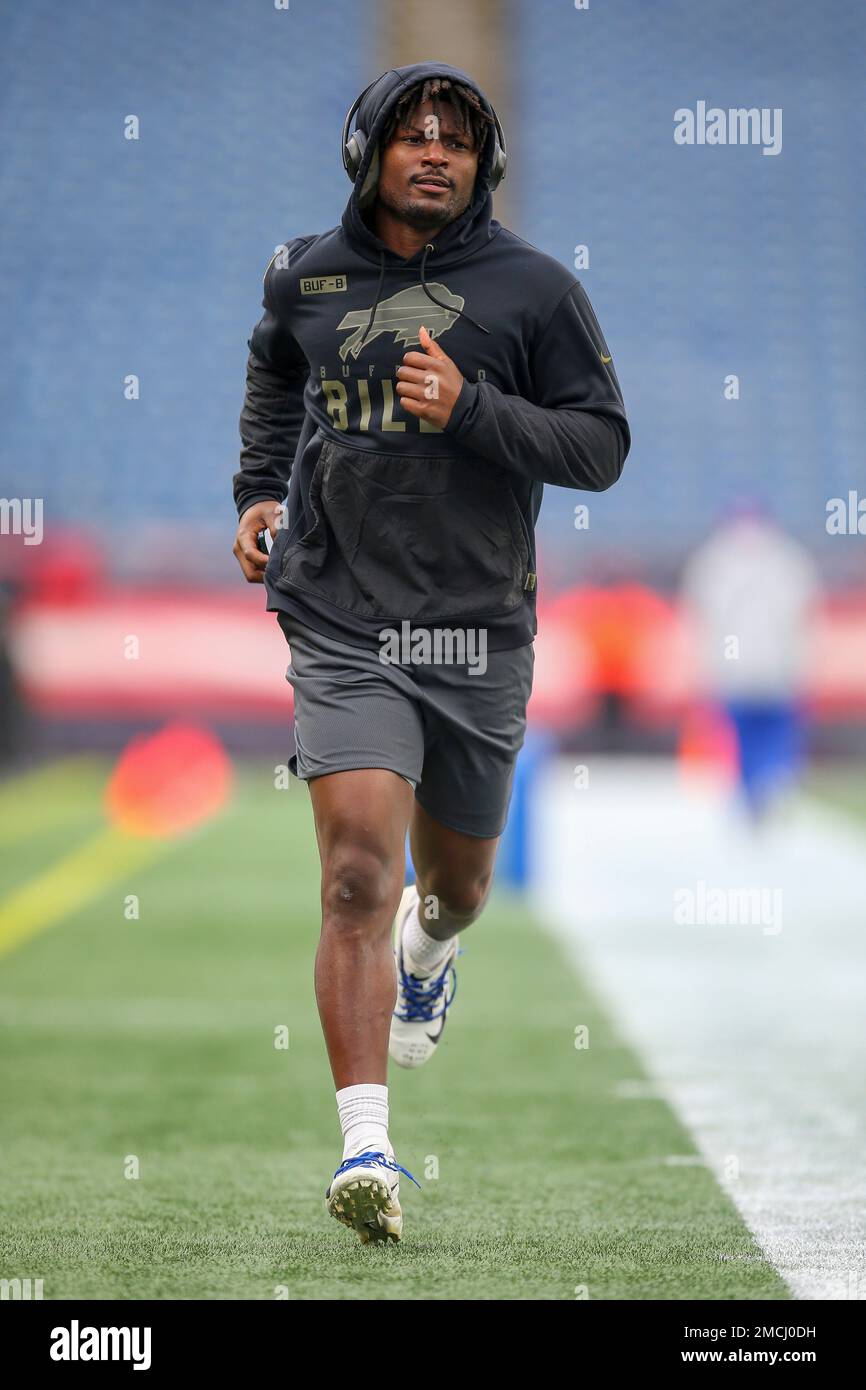 Buffalo Bills safety Josh Thomas (36) warms up prior to an NFL football ...