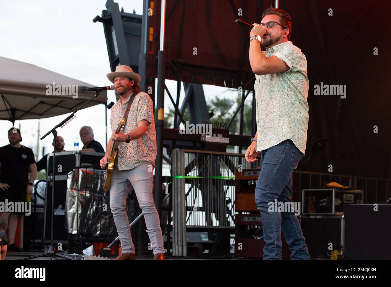 Mike Eli and James Young, with the Eli Young Band, perform during one of the songs the band ...