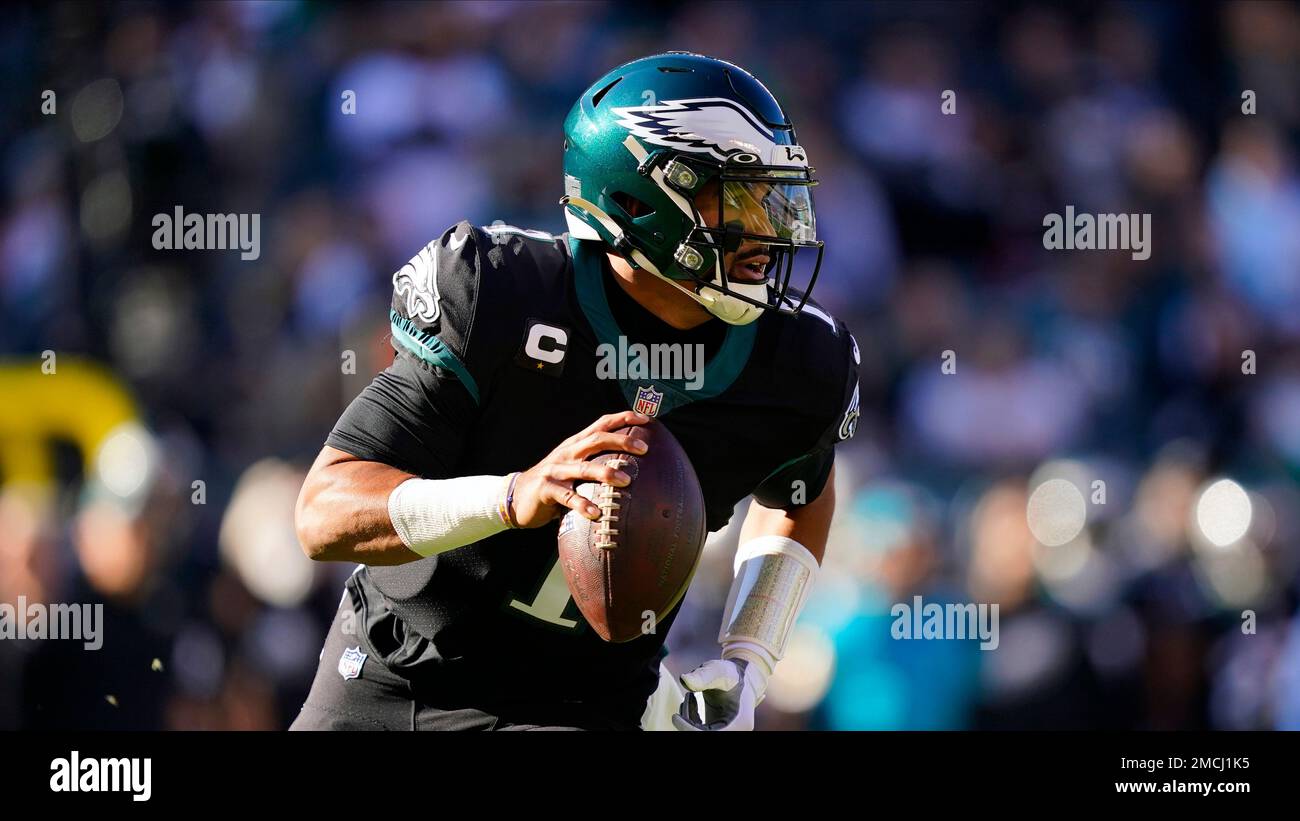 Philadelphia Eagles' Jalen Hurts plays during an NFL football game ...