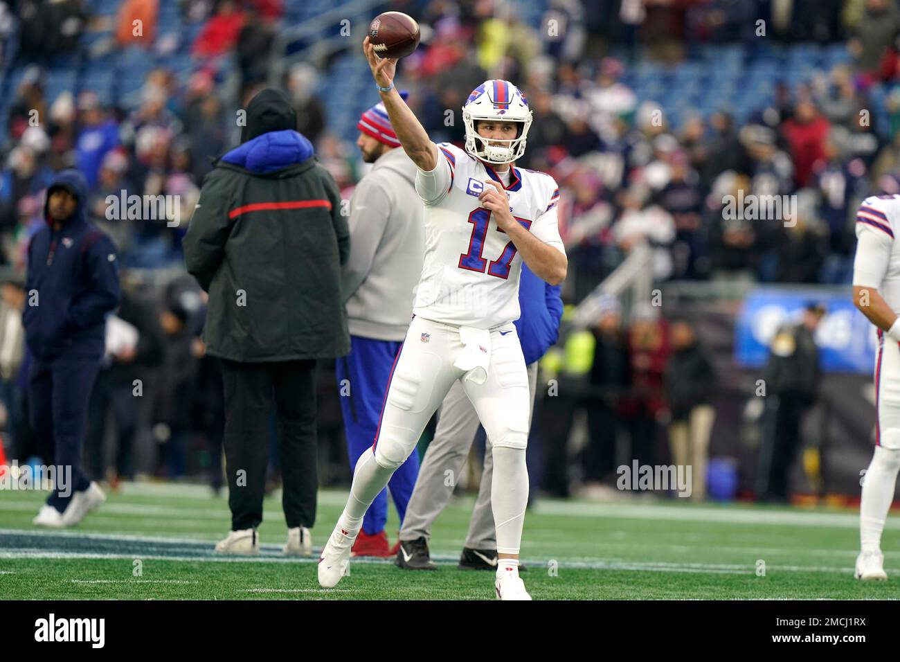 Buffalo Bills quarterback Josh Allen (17) warms up prior to an NFL ...