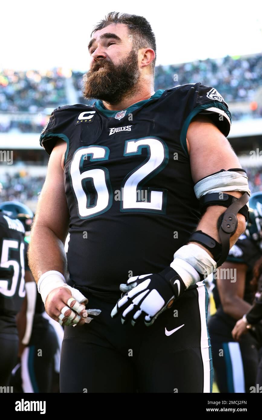 Philadelphia Eagles center Jason Kelce (62) on the sideline during an ...