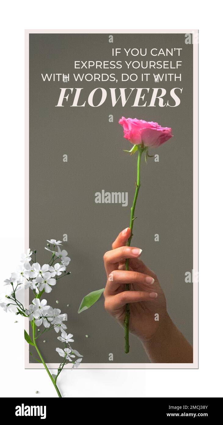 illustration designs of posters with flowers and text Stock Photo - Alamy