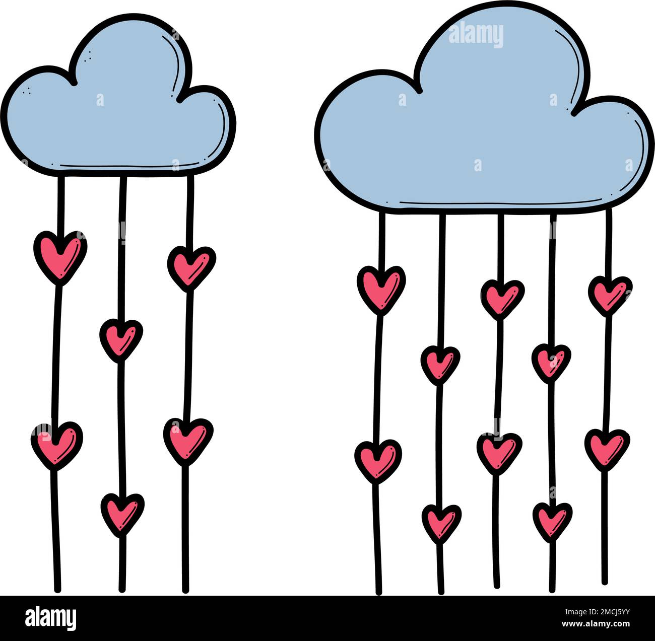 Hand drawn cloud raining with hearts doodle vector illustration Stock ...