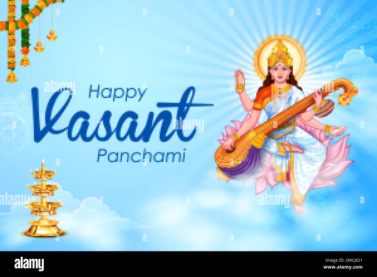 illustration of Goddess of Wisdom Saraswati for Vasant Panchami India festival background Stock ...