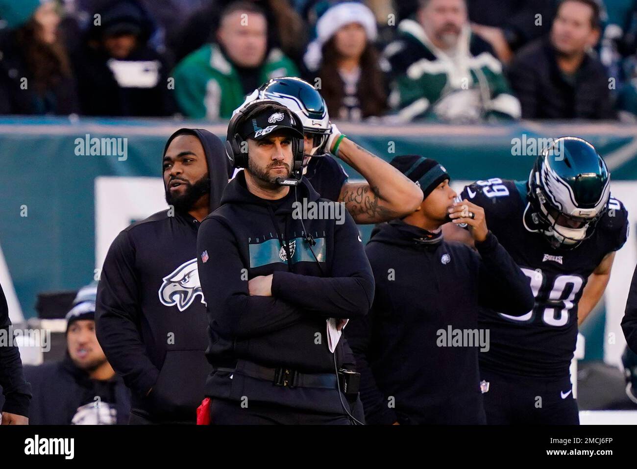 Philadelphia Eagles' Nick Sirianni coaches during the second half of an ...