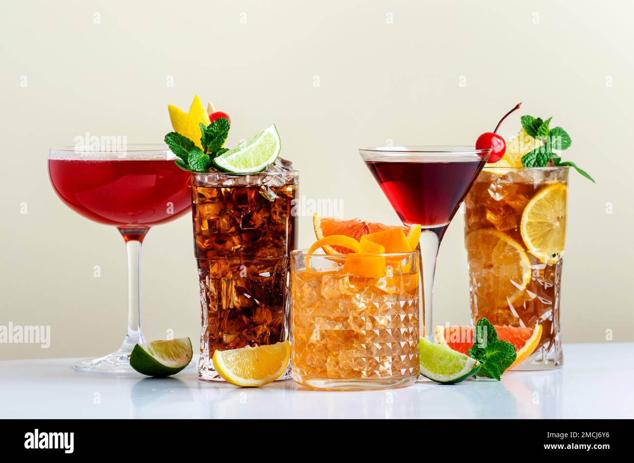 Summer alcoholic cocktails: rum cola, long island ice tea, manhattan ...
