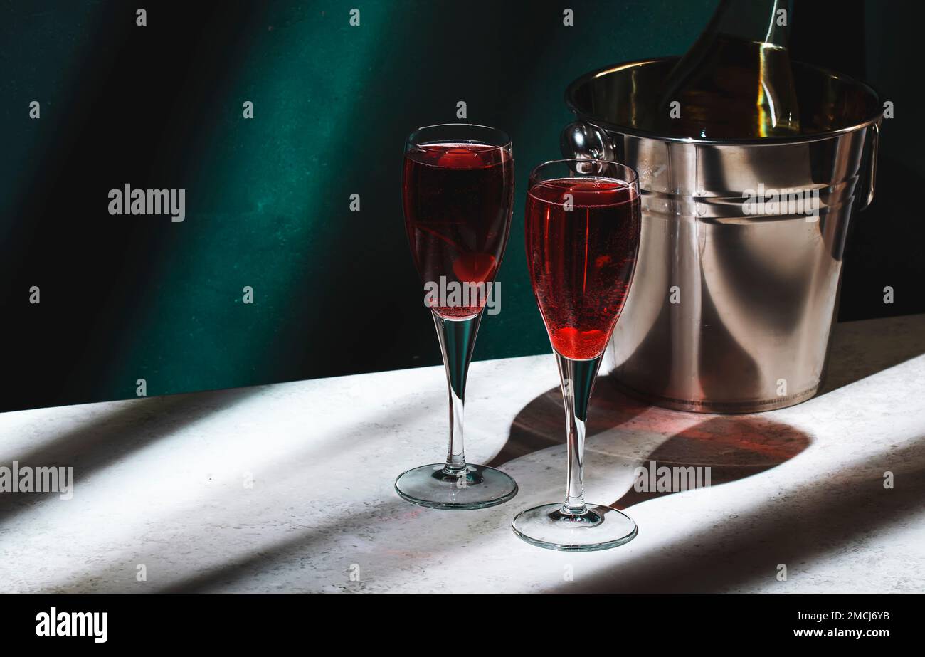 Kir Royale alcoholic cocktail with blackcurrant liqueur, prosecco and ...