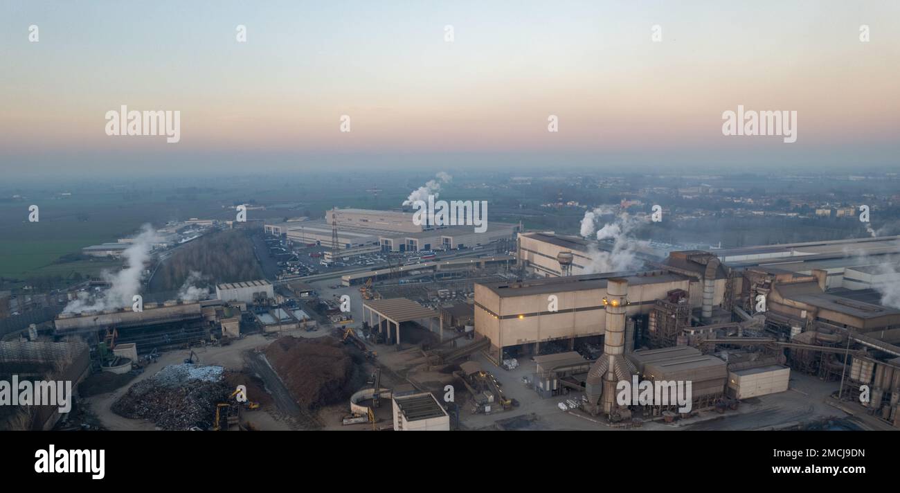 Cremona, Italy - January 2022 Drone aerial view of Arvedi working steel ...