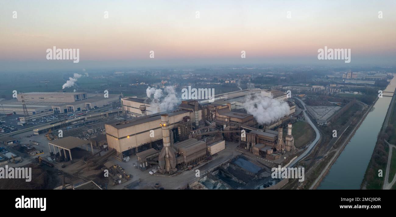 Cremona, Italy - January 2022 Drone aerial view of Arvedi working steel ...