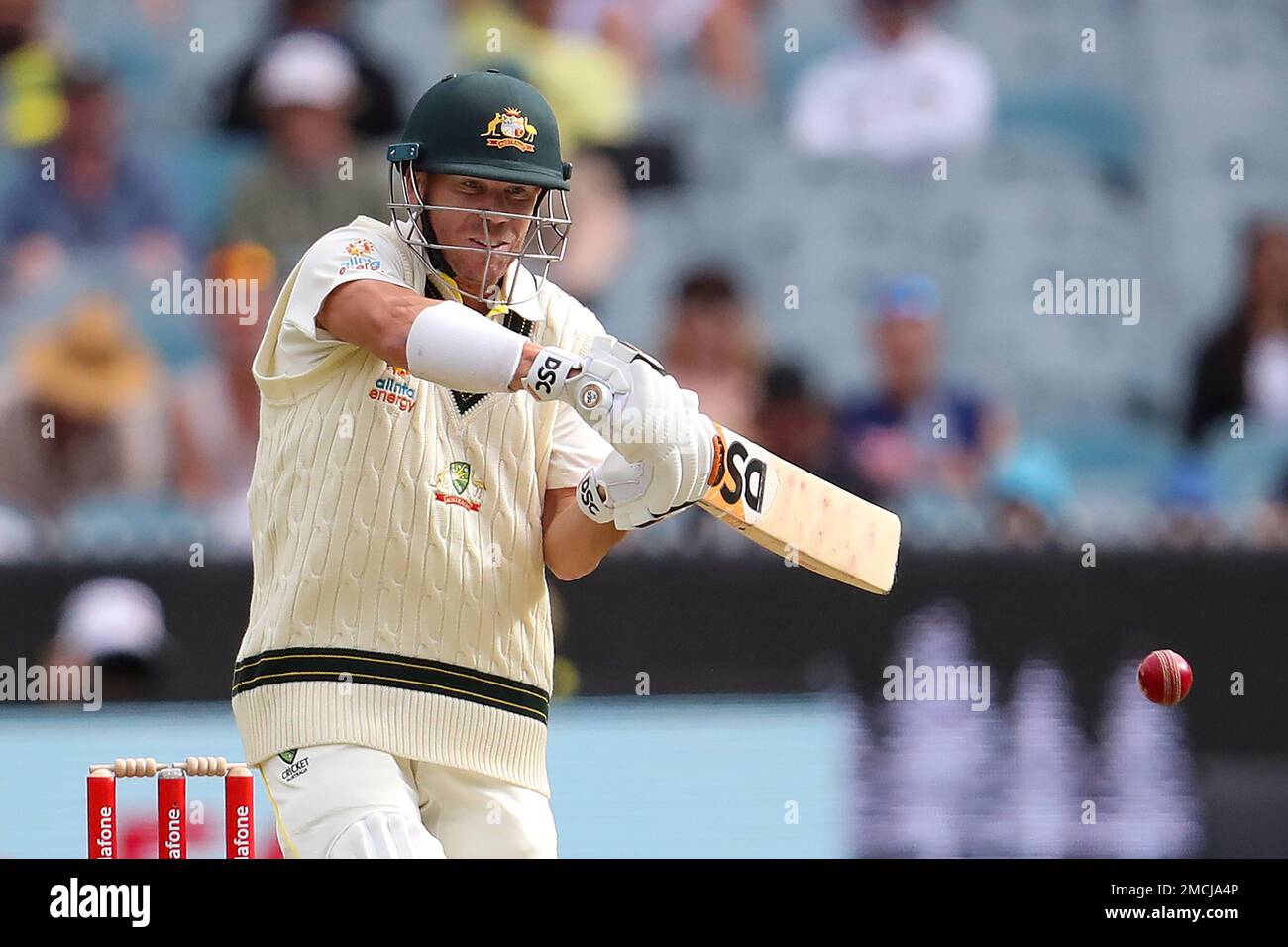 Australia's David Warner bats against England during their cricket test ...
