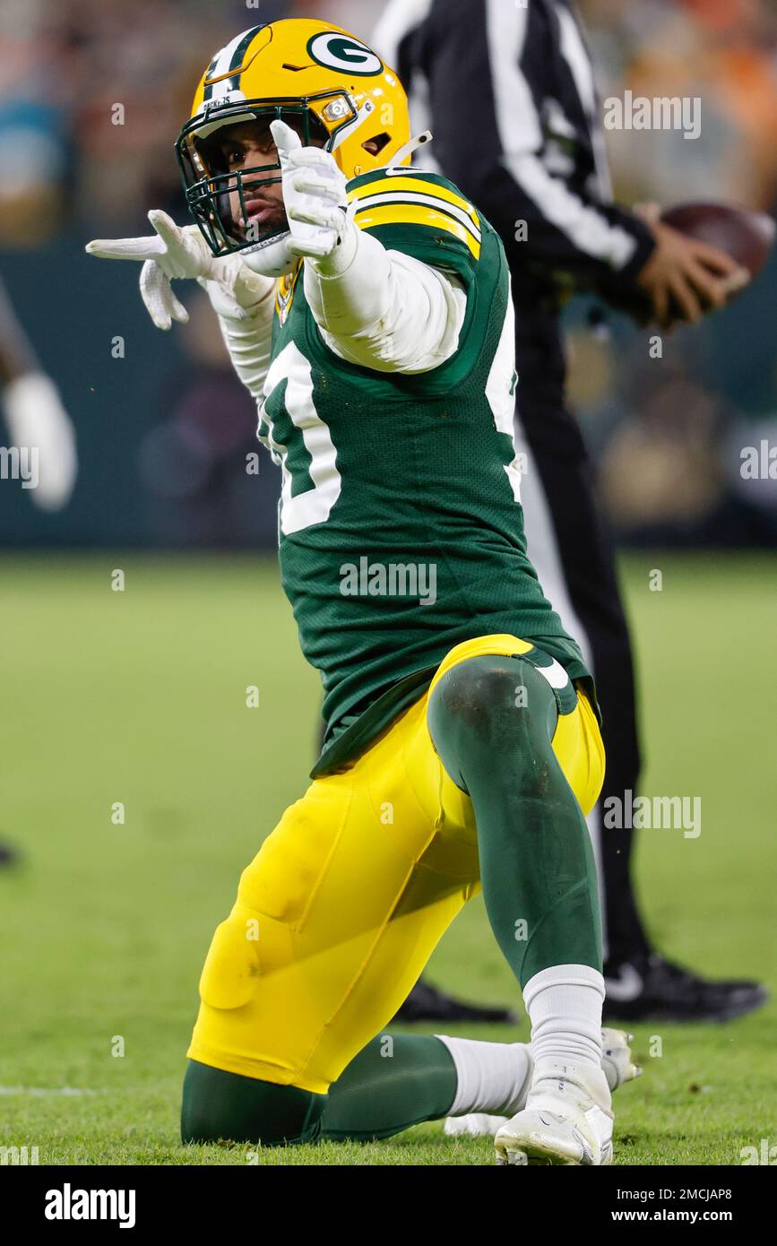 Green Bay Packers' Tipa Galeai reacts after a stop during an NFL ...