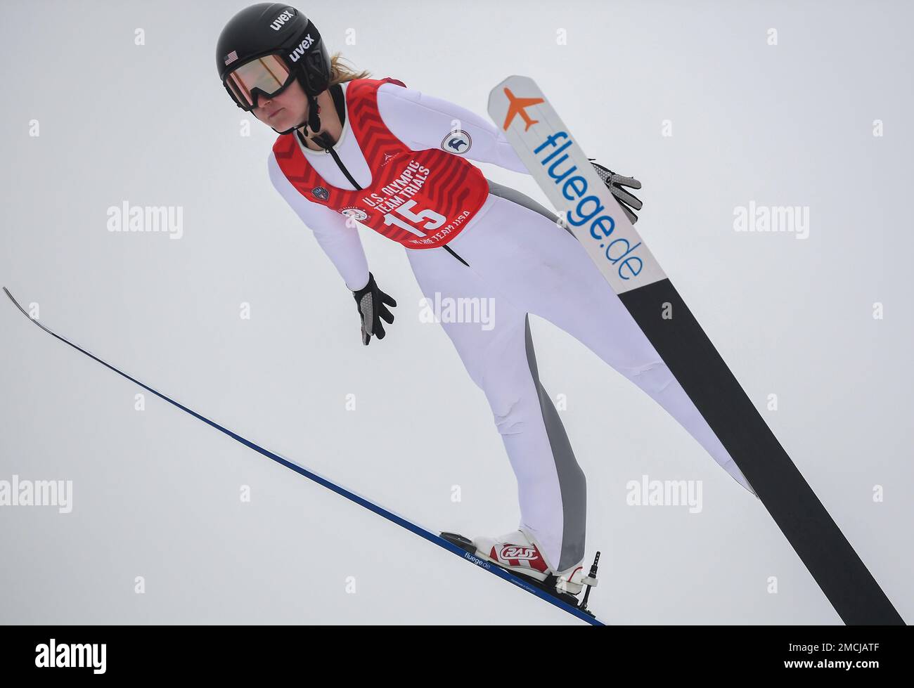 Anna Hoffman soars through the air during the women's ski jumping ...