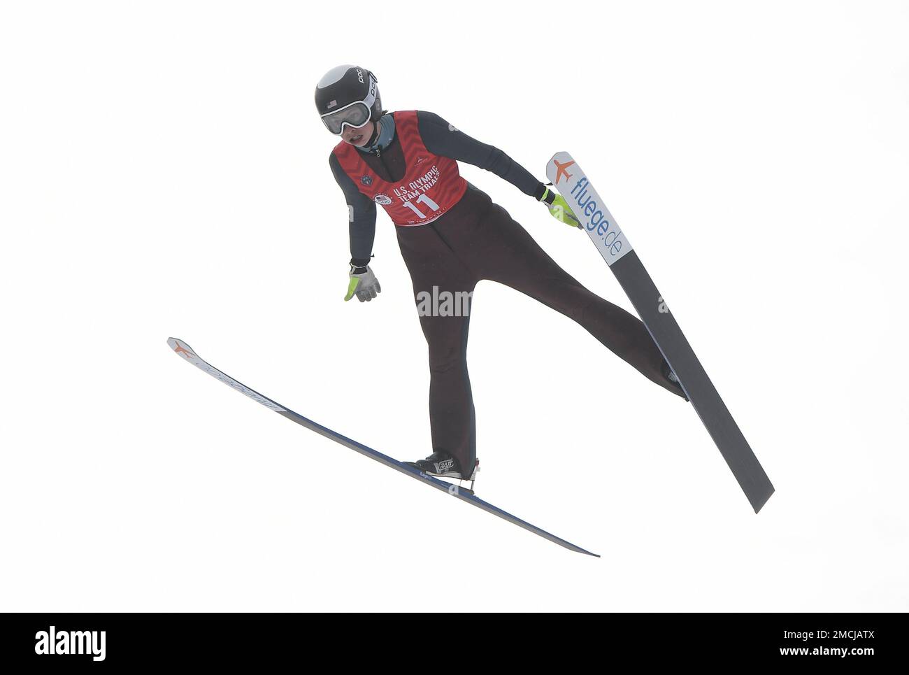 Nina Lussi soars through the air during the women's ski jumping ...