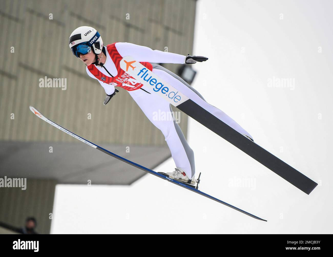 Logan Sankey soars through the air during the women's ski jumping ...