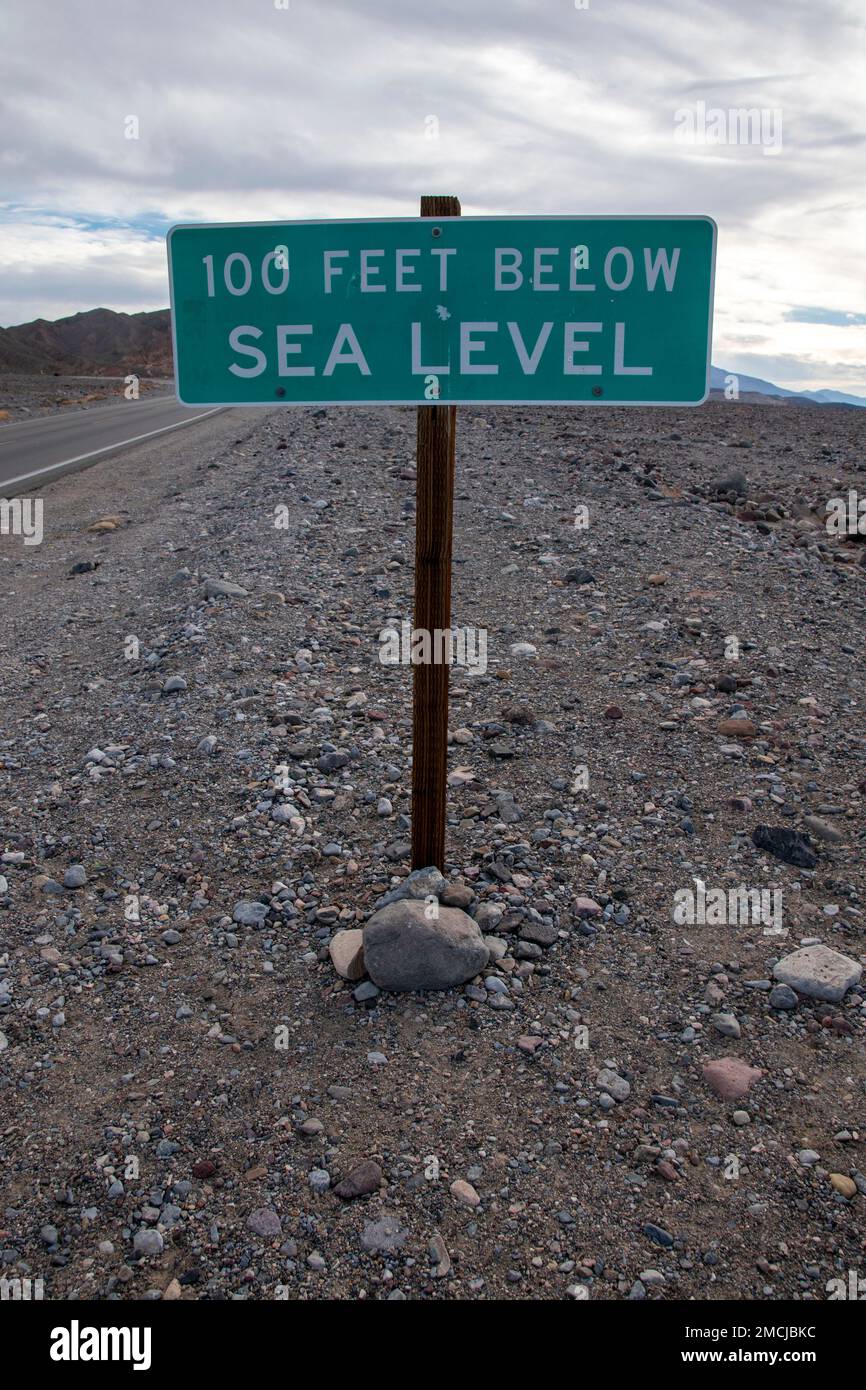 Death valley below sea level sign basin national park hi-res stock ...
