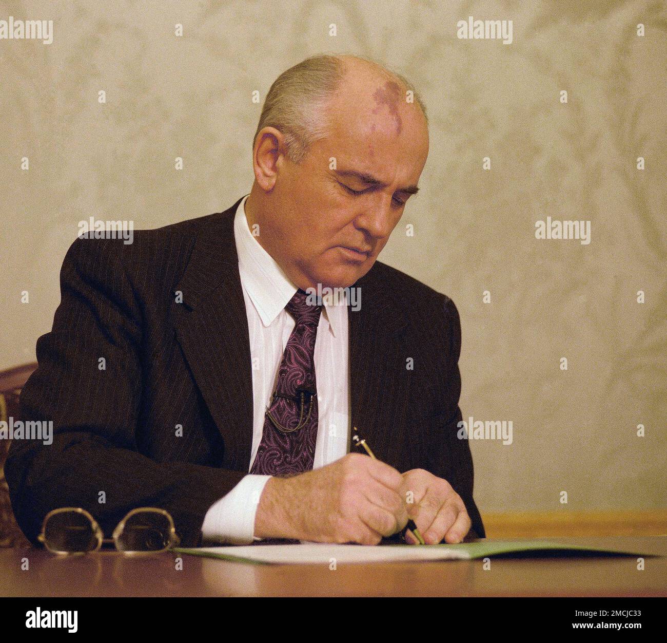 FILE - Mikhail Gorbachev, the final leader of the Soviet Union, signs ...