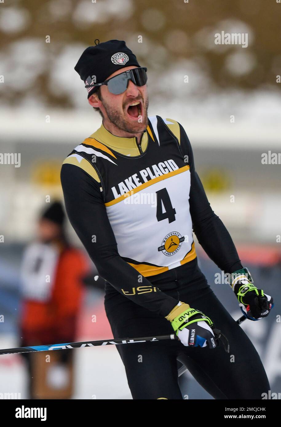 Taylor Fletcher reacts after winning the Nordic Combined 10km ...
