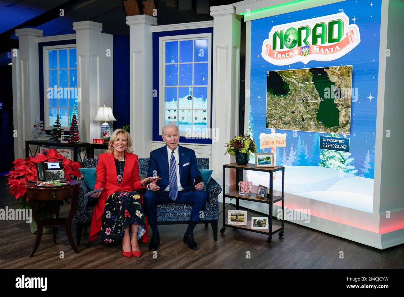 President Joe Biden and first lady Jill Biden speak with the NORAD ...