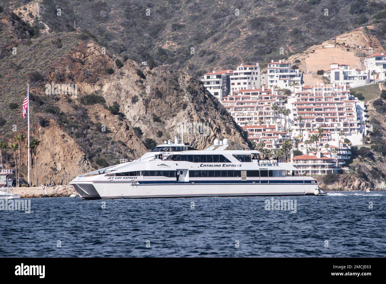 The Ferry, Catalina Express, a huge catamaran, pulls into the Cabrillo ...