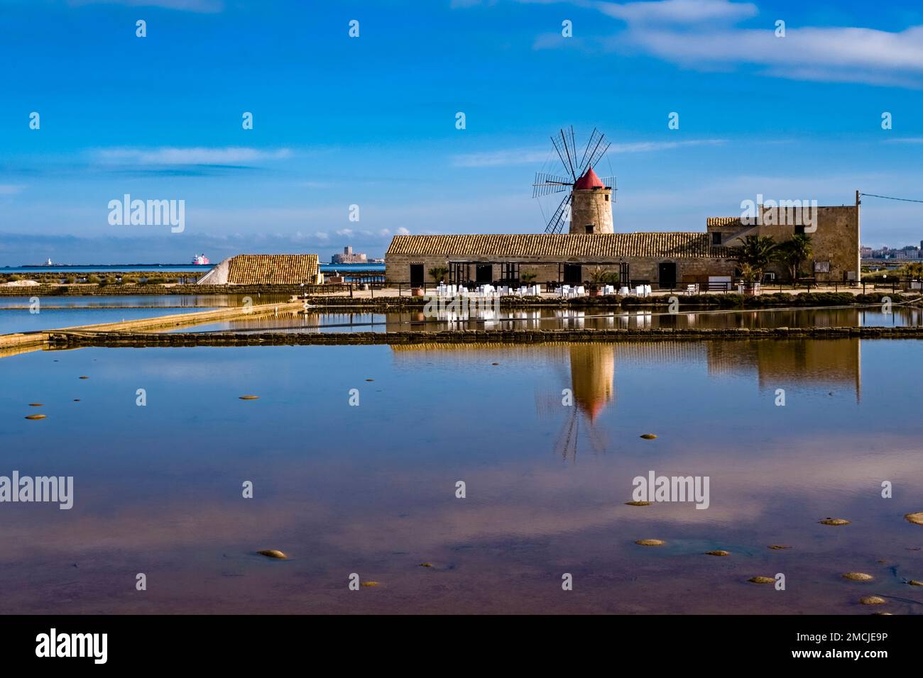 The Museo del Sale, a building with windmill in the Nubia salt works ...