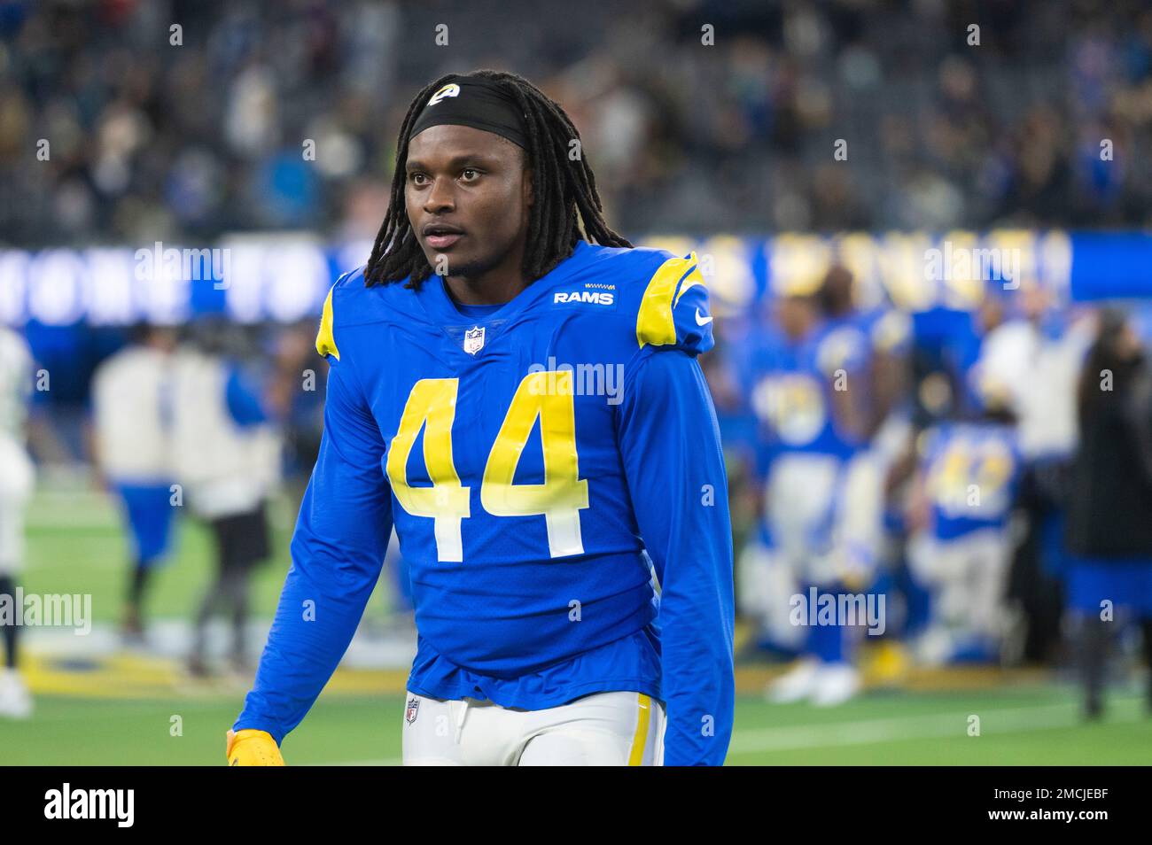 Los Angeles Rams linebacker Jamir Jones (44) walks back to the locker ...