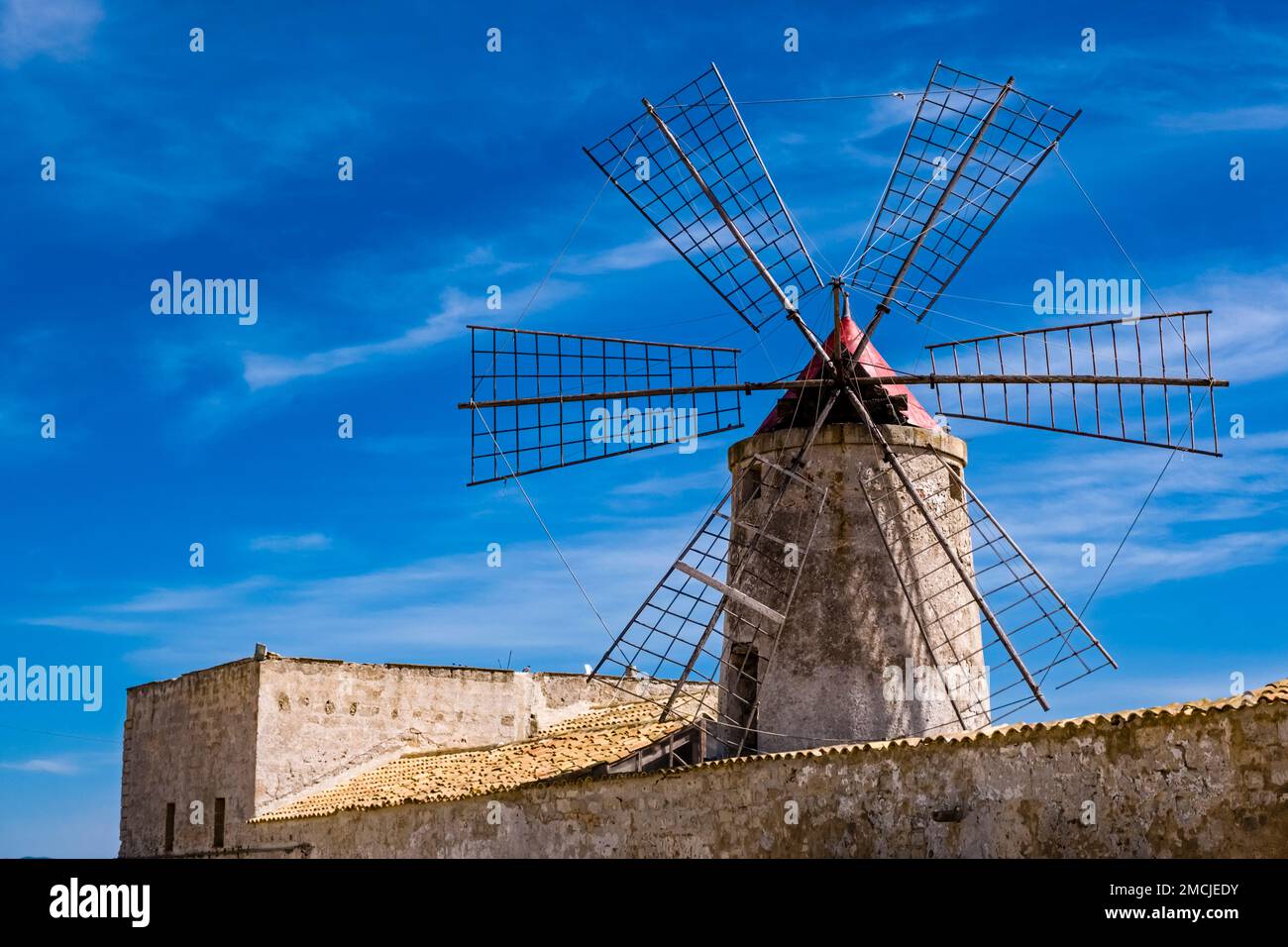 The Museo del Sale, a building with windmill in the Nubia salt works ...