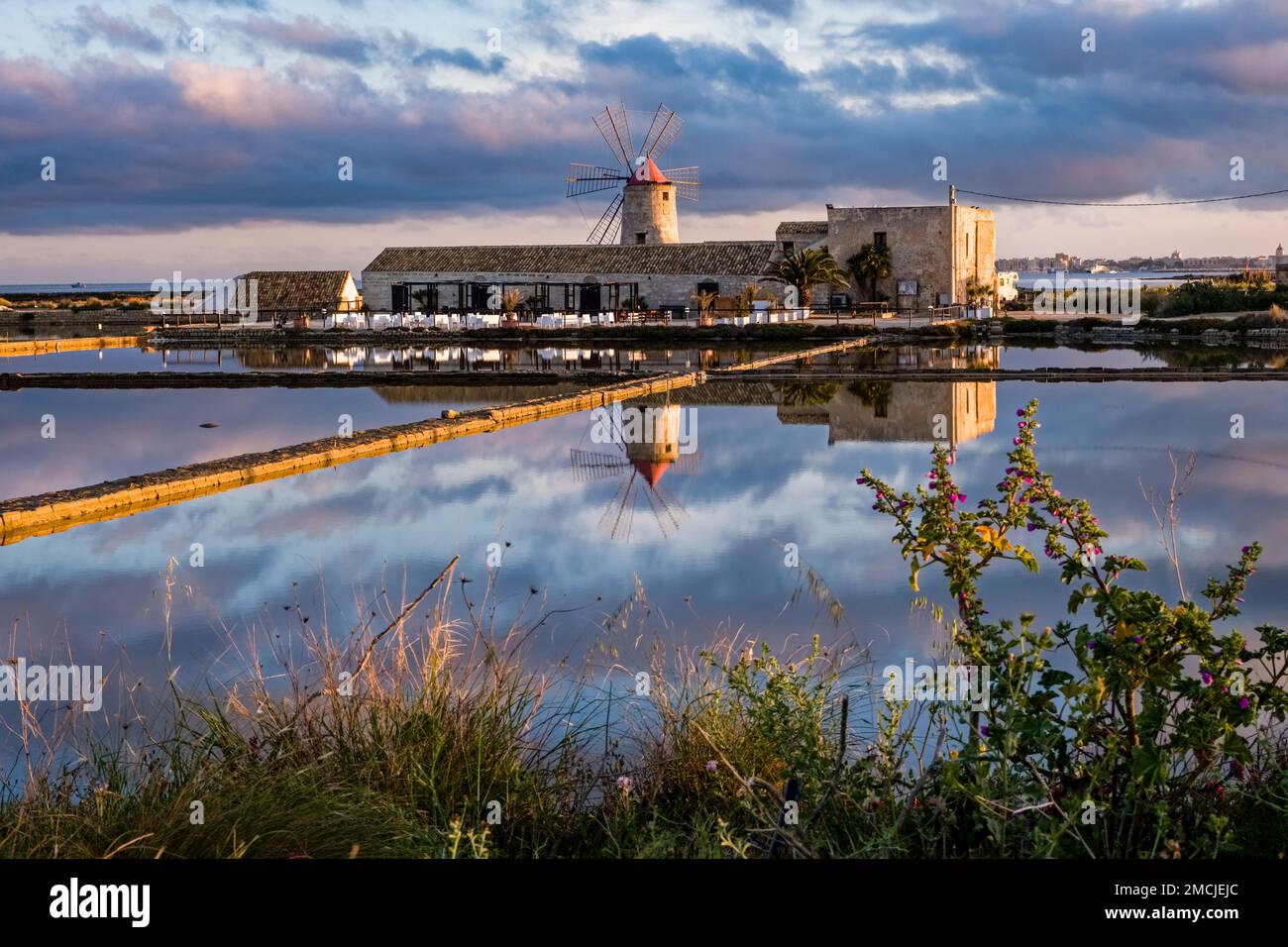 The Museo del Sale, a building with windmill in the Nubia salt works ...