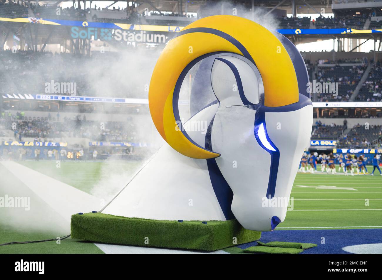 A detail of Los Angeles Rams logo structure seen before an NFL football ...