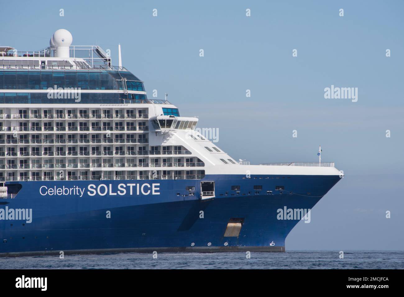 The cruise ship, Celebrity Solstice is anchored off the harbor at ...