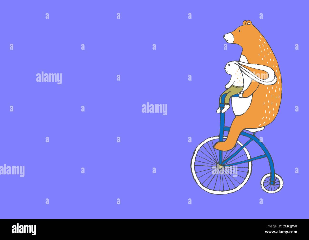 illustration design of bear and rabbit riding a bike Stock Photo - Alamy