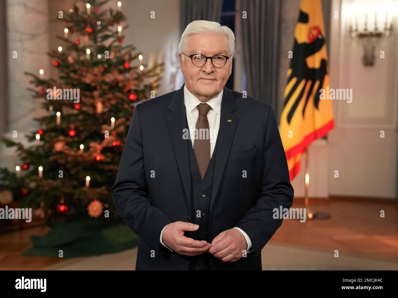German President Frank-Walter Steinmeier poses after the recording of ...