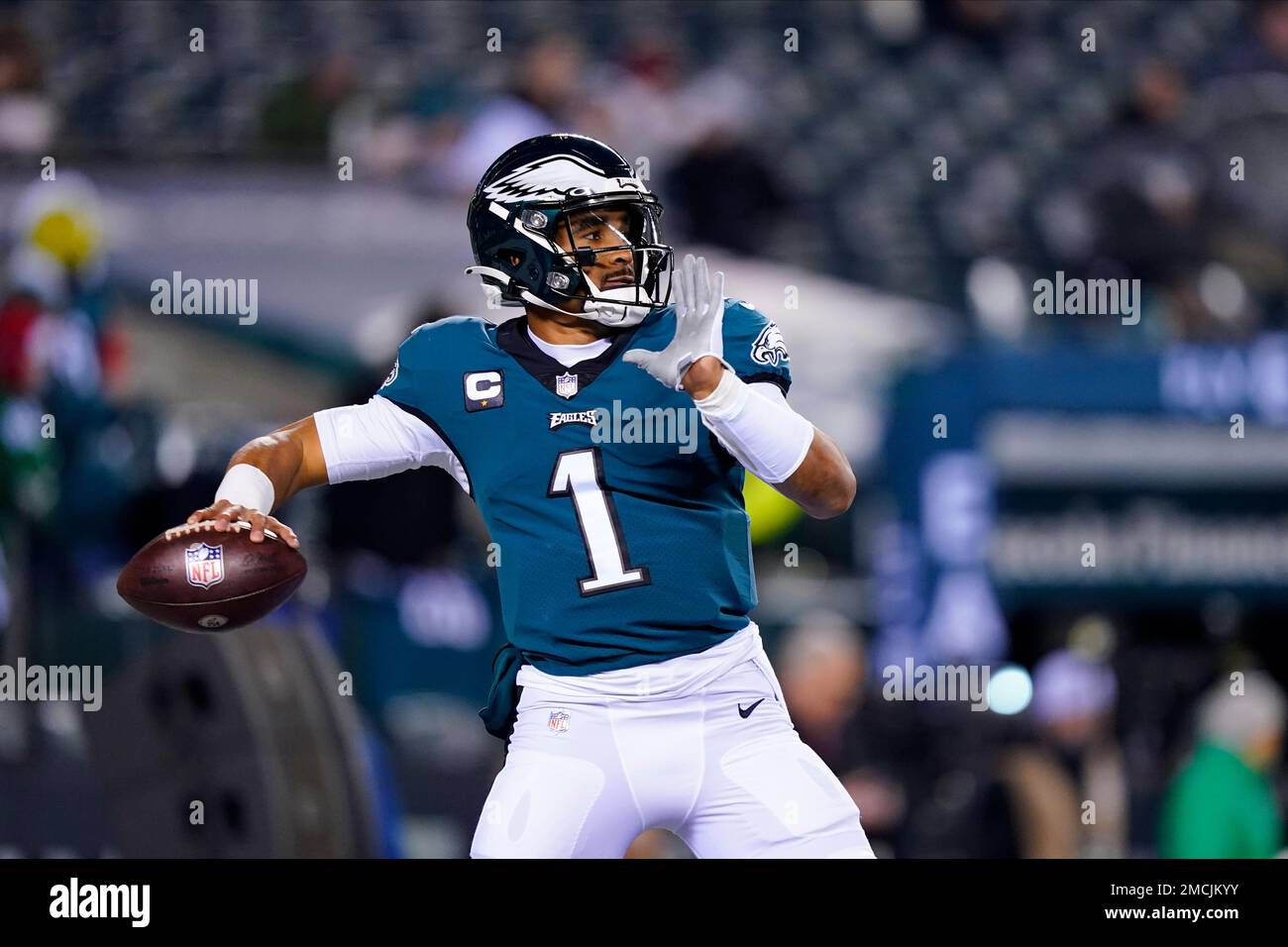 Philadelphia Eagles' Jalen Hurts plays during an NFL football game ...