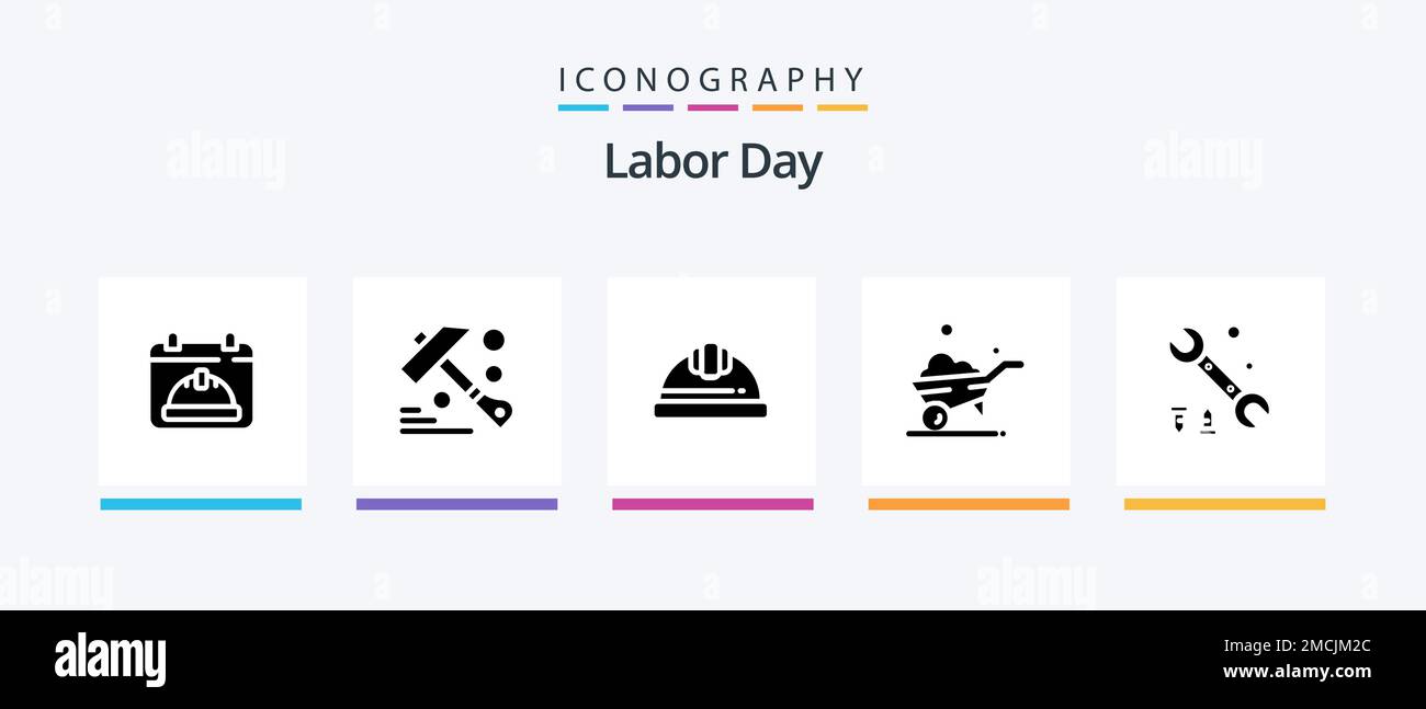 Labor Day Glyph 5 Icon Pack Including wheel. one wheel . tool. hard cap ...