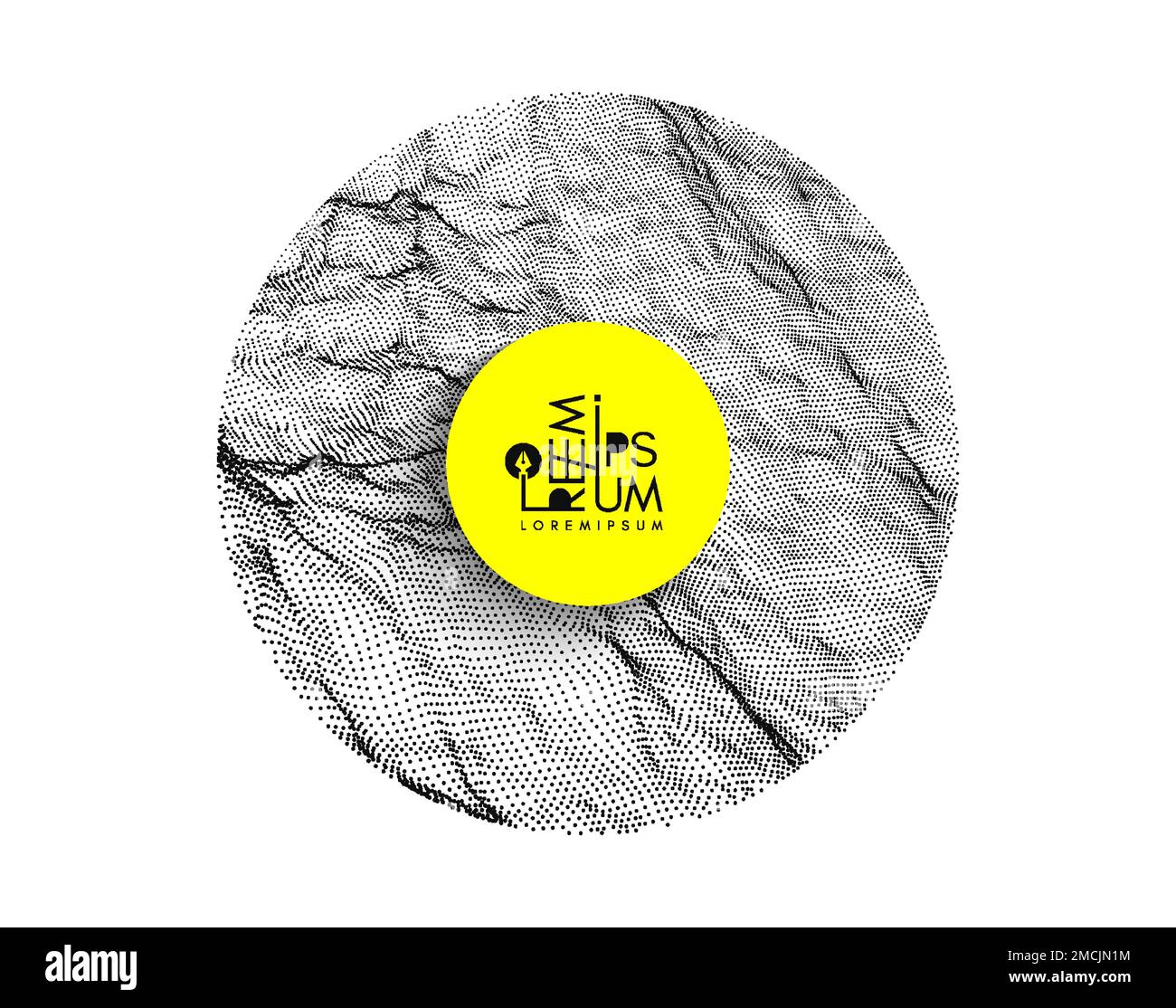 Array with dynamic particles of small particles in circle. Modern science and technology element ...