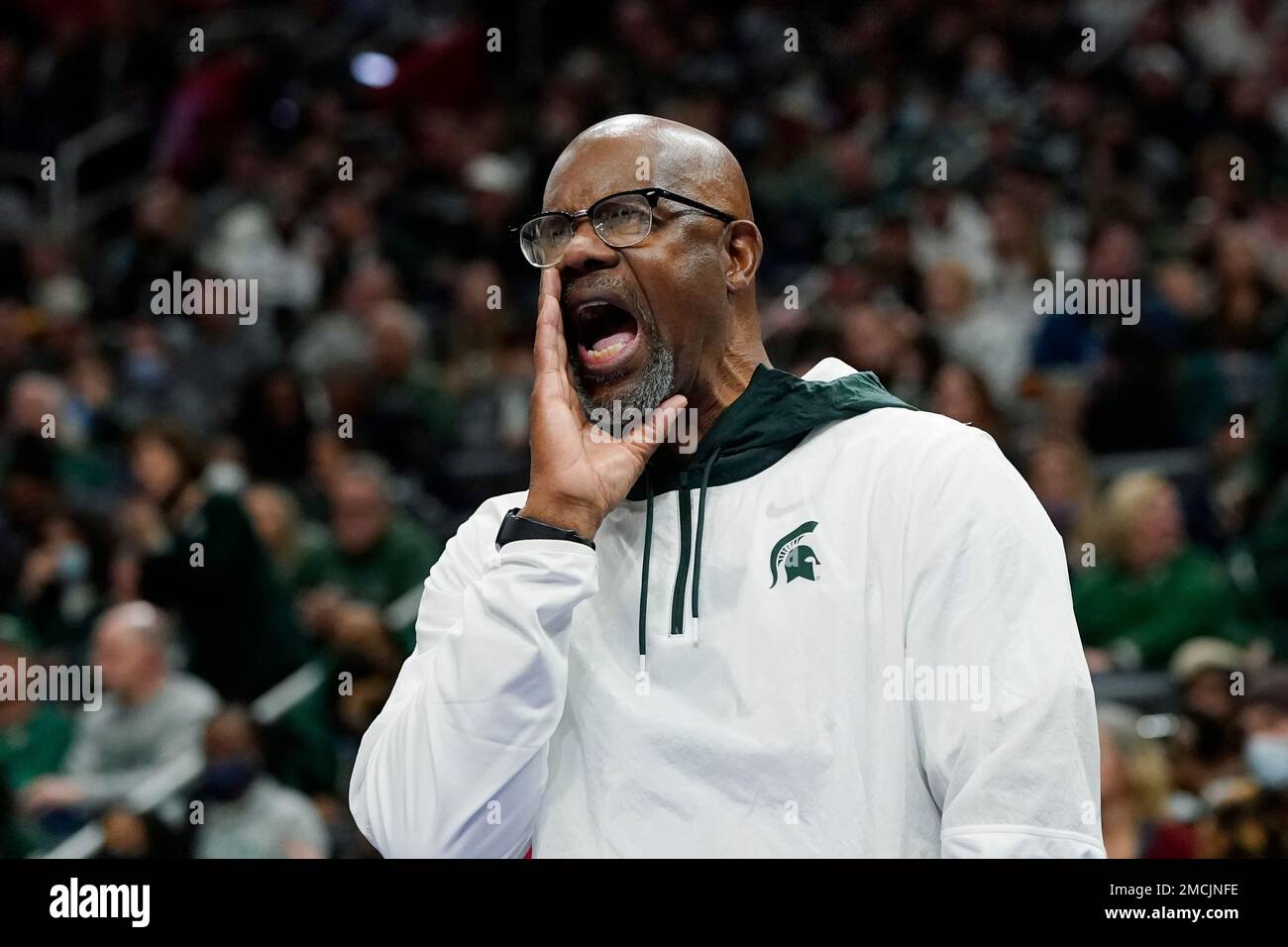 Michigan State Assistant to the Head Coach Mike Garland yells from the ...