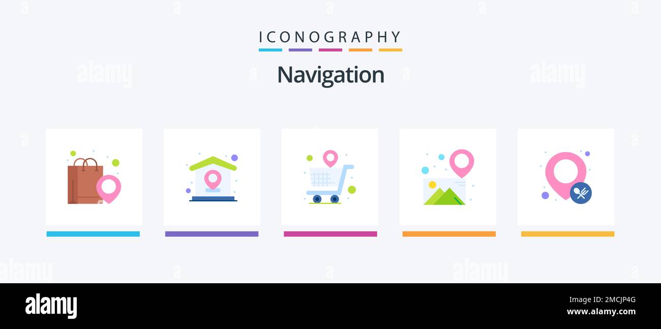 Navigation Flat 5 Icon Pack Including pin. location. pin. gallery. map ...