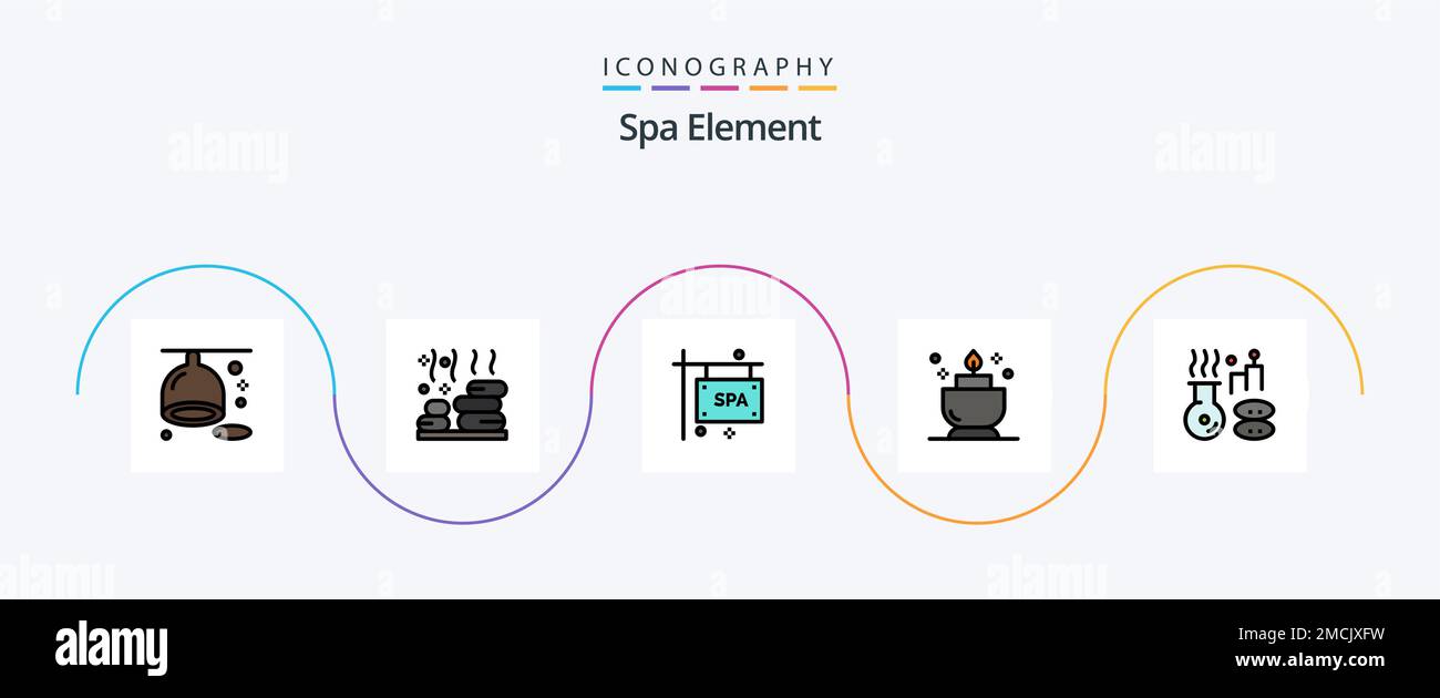Spa Element Line Filled Flat 5 Icon Pack Including spa. beauty. board ...