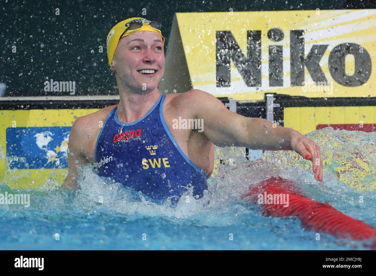 Sweden's Sarah Sjostrom reacts after winning the 50 meters freestyle ...
