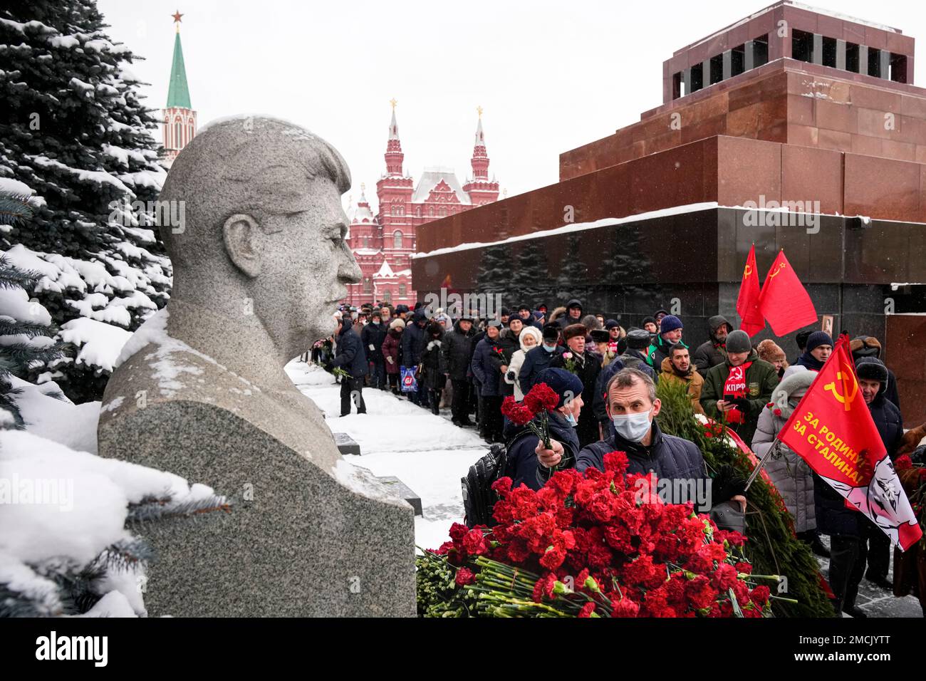 Communists supporters lay flowers at the grave of Soviet leader Josef ...