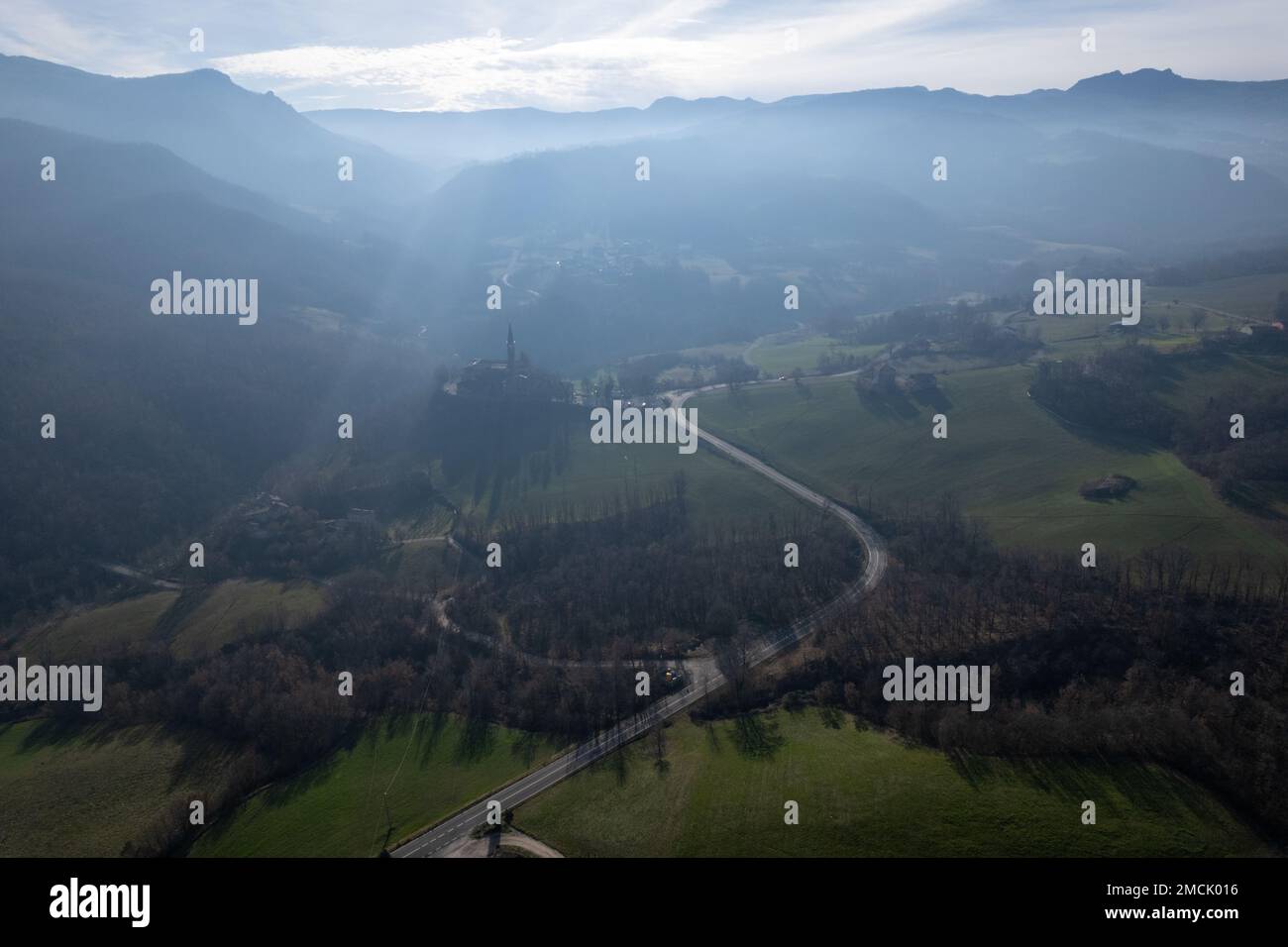 Morfasso, Piacenza, Emilia Romagna, Italy Drone view of Our Lady of ...