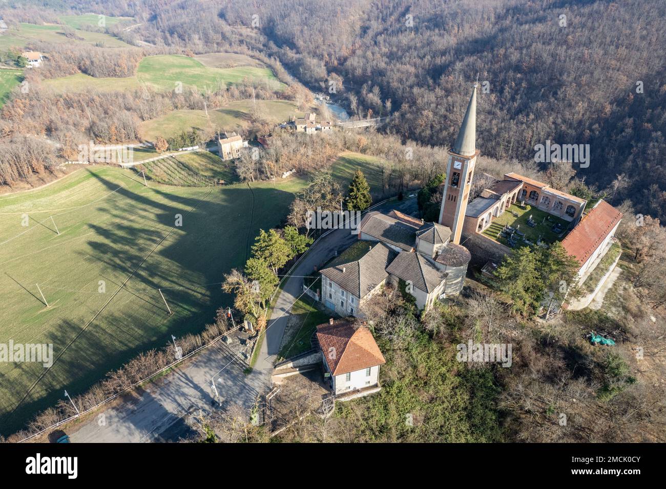 Morfasso, Piacenza, Emilia Romagna, Italy Drone view of Our Lady of ...