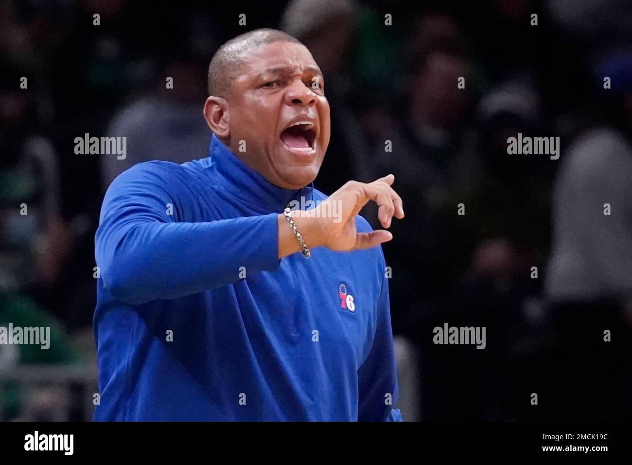 Philadelphia 76ers head coach Doc Rivers calls to his players during ...