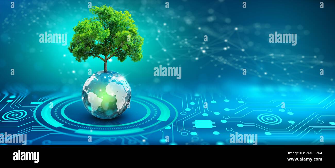 Tree growing on crystal globe. Digital Convergence and Technology ...