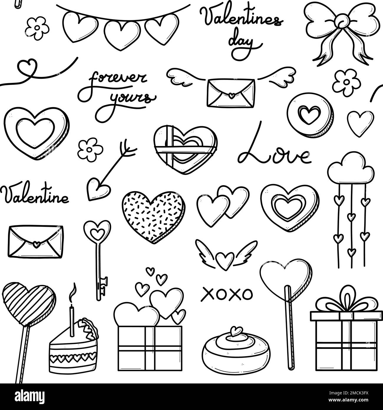 Valentines day vector seamless pattern. Doodle hand drawn illustration ...